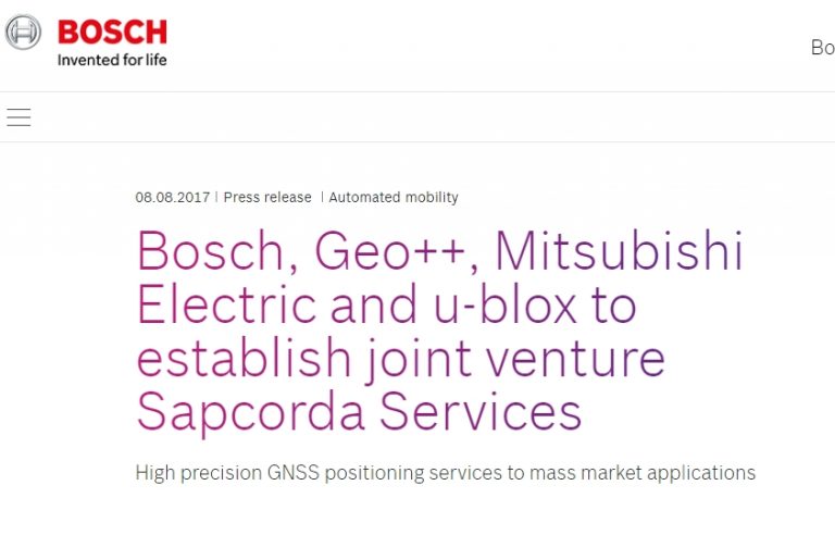 Bosch、Geo++、三菱電機、u-blox、高精度GNSS測位サービスを行う配信会社Sapcorda Services社を立ち上げ ...